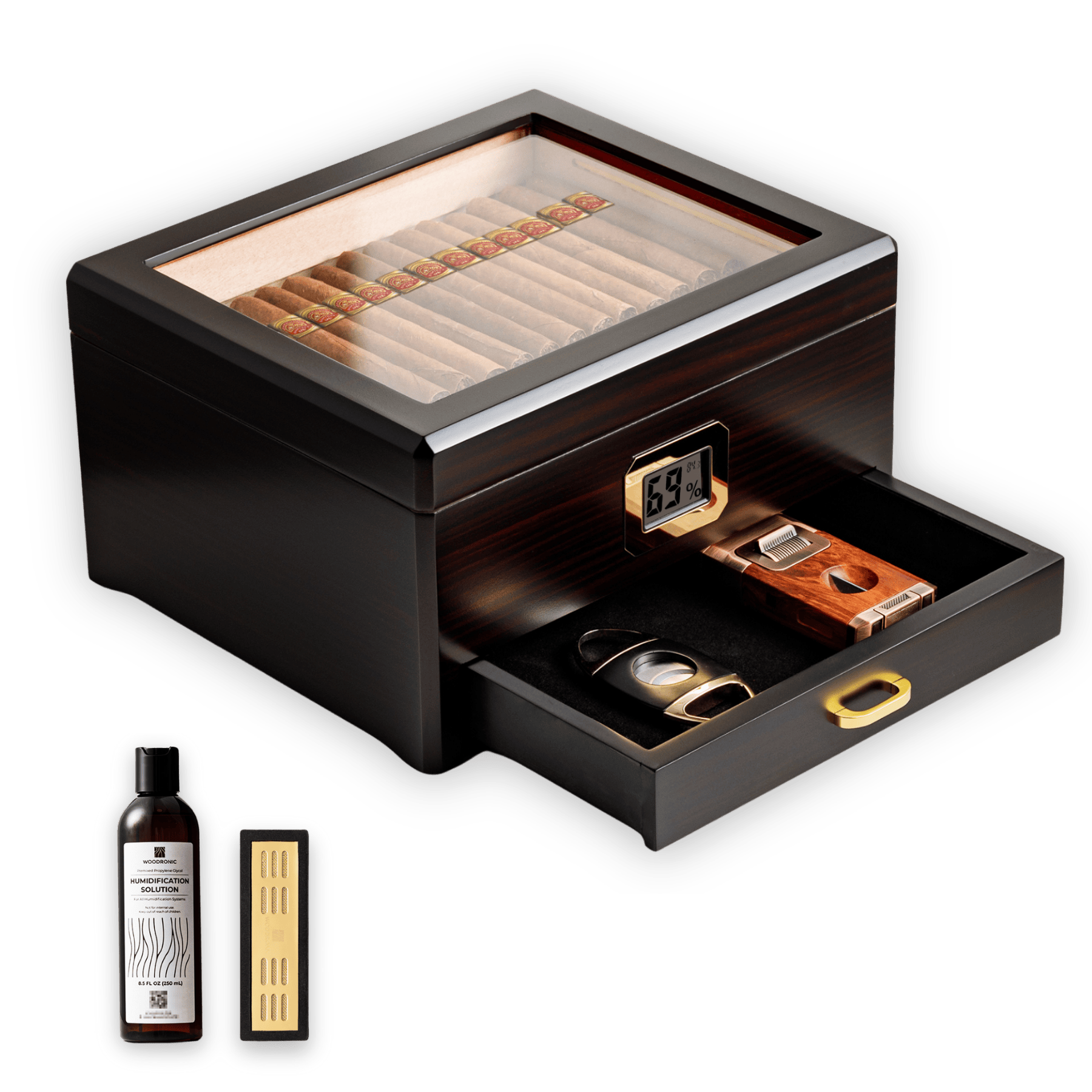 Woodronic Cigar Humidor — Spanish Cedar Lined, 65-75% RH Precision Control