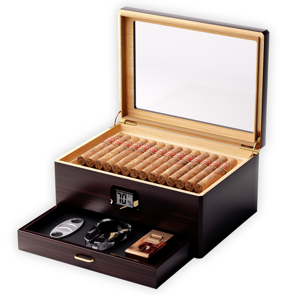 Woodronic Cigar Humidor — Spanish Cedar Lined, 65-75% RH Precision Control